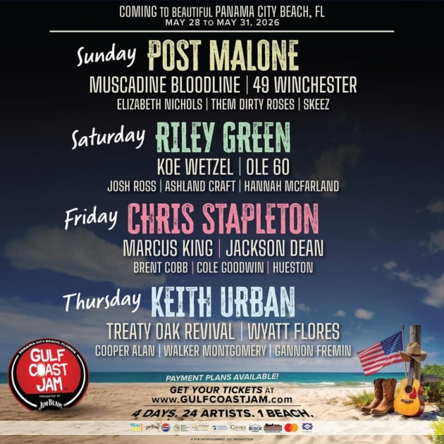 Chris Stapleton, Keith Urban Among Gulf Coast Jam 2026 Headliners - MusicRow.com